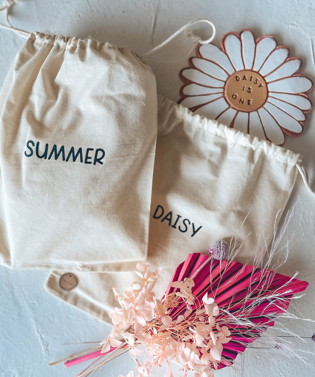 Personalised Calico Cake Topper bag – Mac + Me