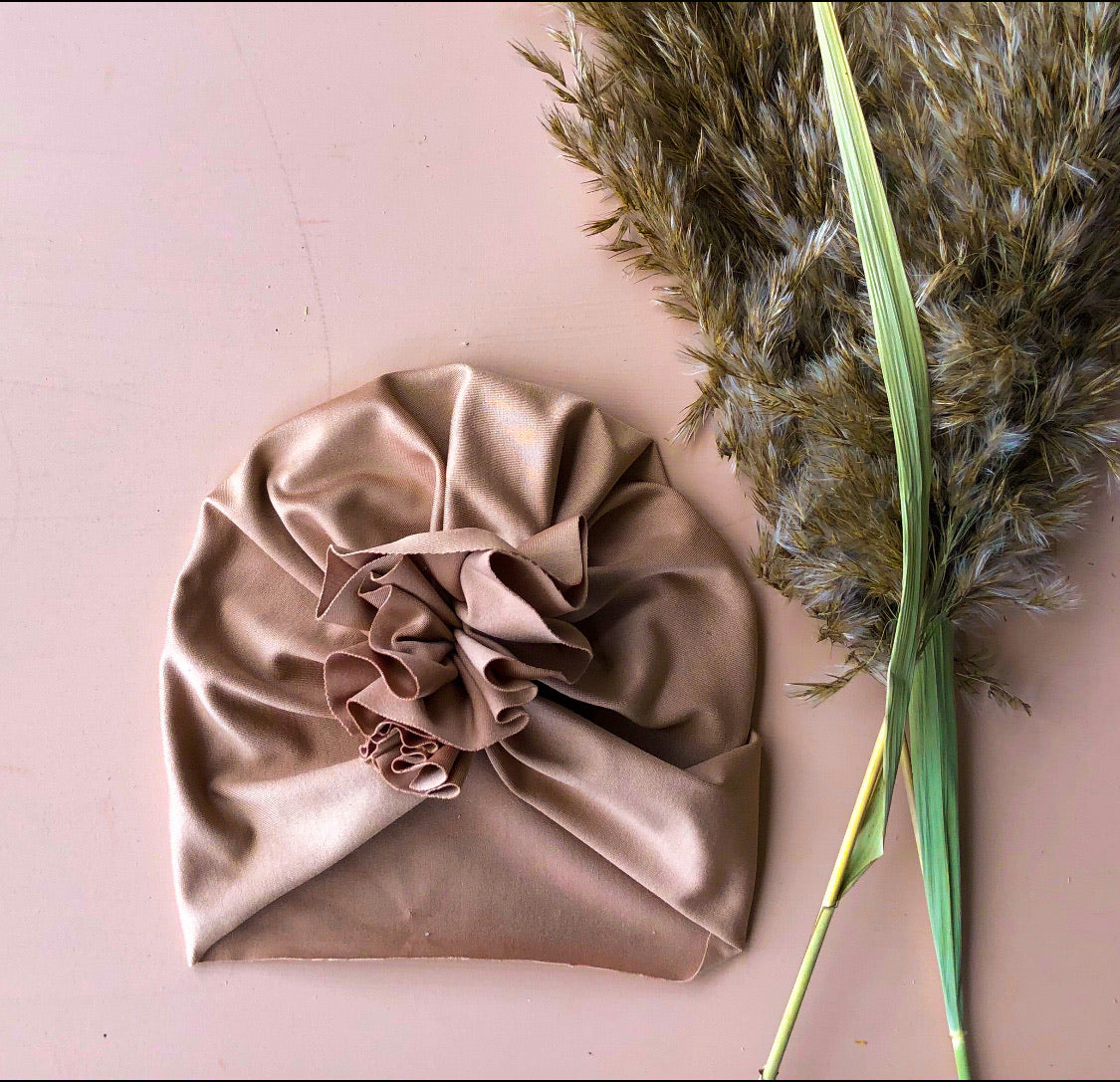 Raw Edge Ruffle Turban- Sand – Mac + Me